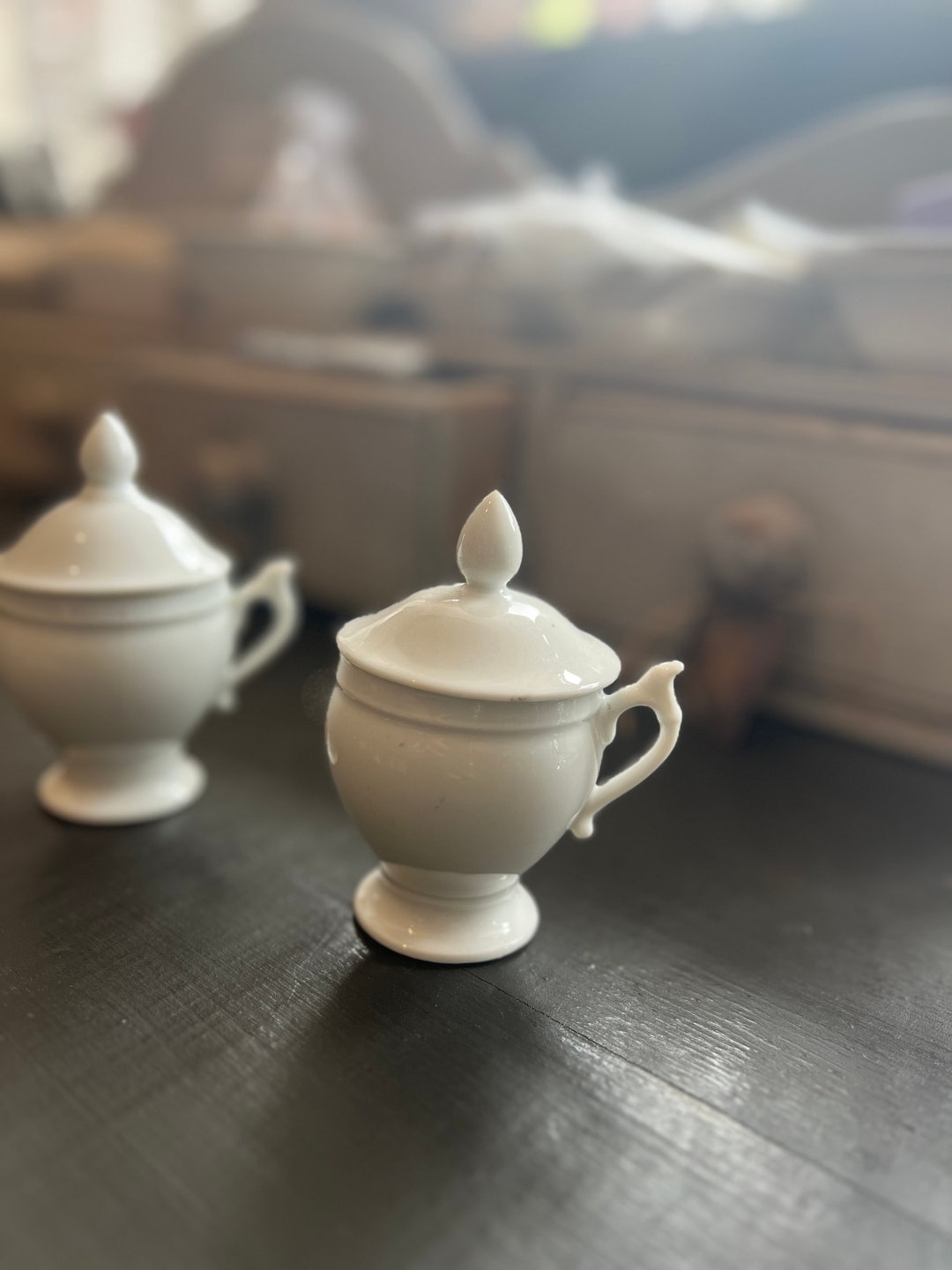 Vintage Chocolate Pots & Preserve Jars. White Porcelain. Antique French ...