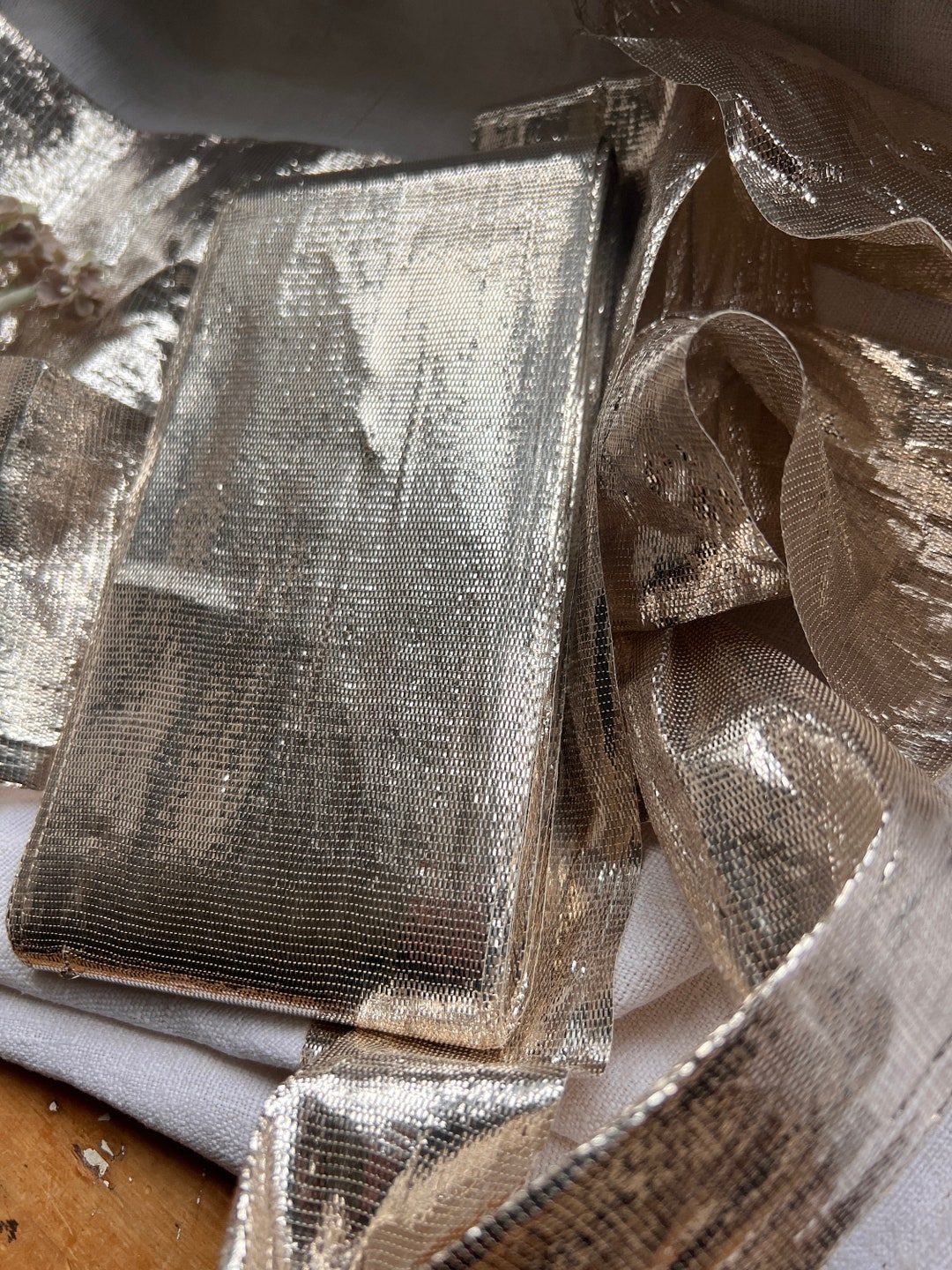 Antique Silver Ribbon, Vintage Wide Tape. Haberdashery. Lame Trim ...