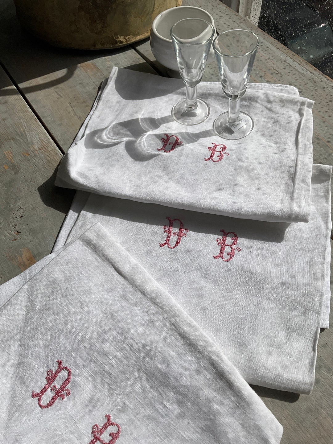 Antique Linen Serviette. Vintage Tea Towel /red Monogram DB. French ...