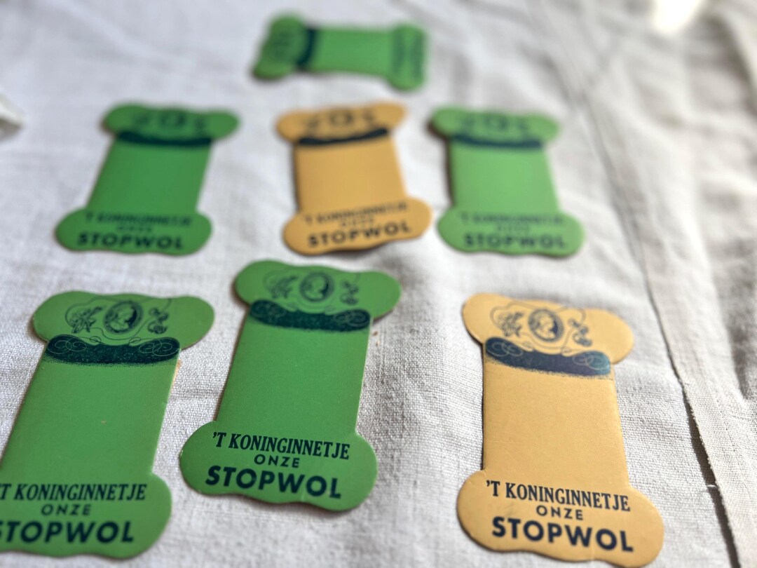 Vintage Dutch Wool Cards: Green & Yellow Mending Yarn, Haberdashery ...