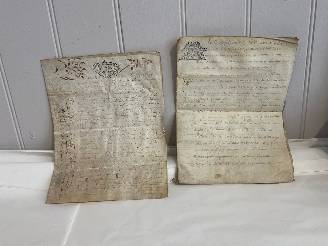 Antique Vellum Documents, Pre Revolutionary France Papers 1683 & 1744 ...