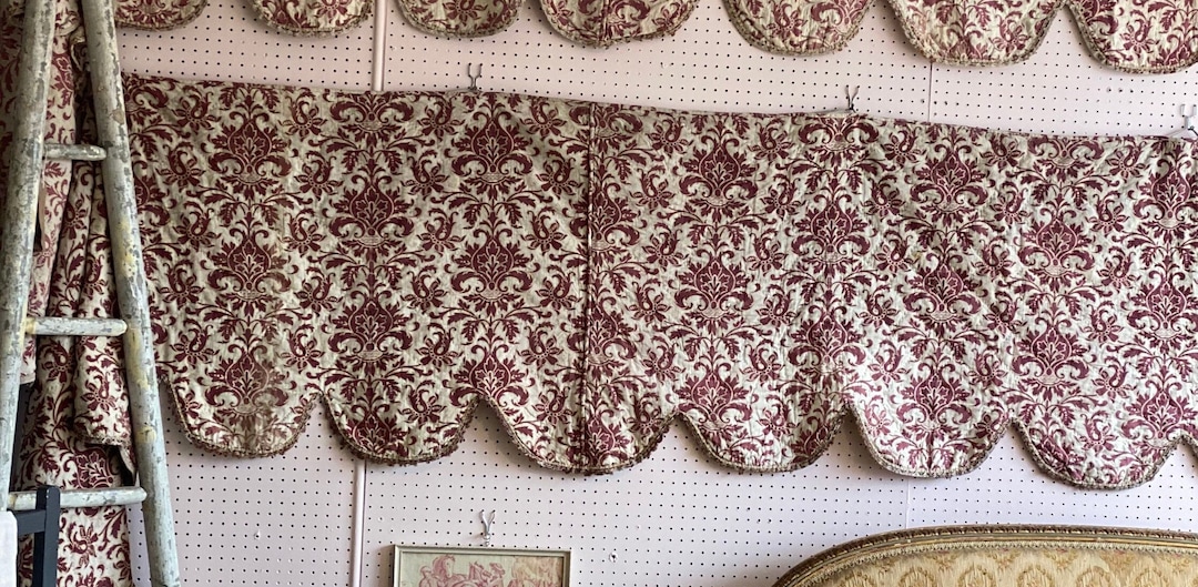 Antique French Chateau Textile Panel: Red Acanthus Damask, 1800s ...