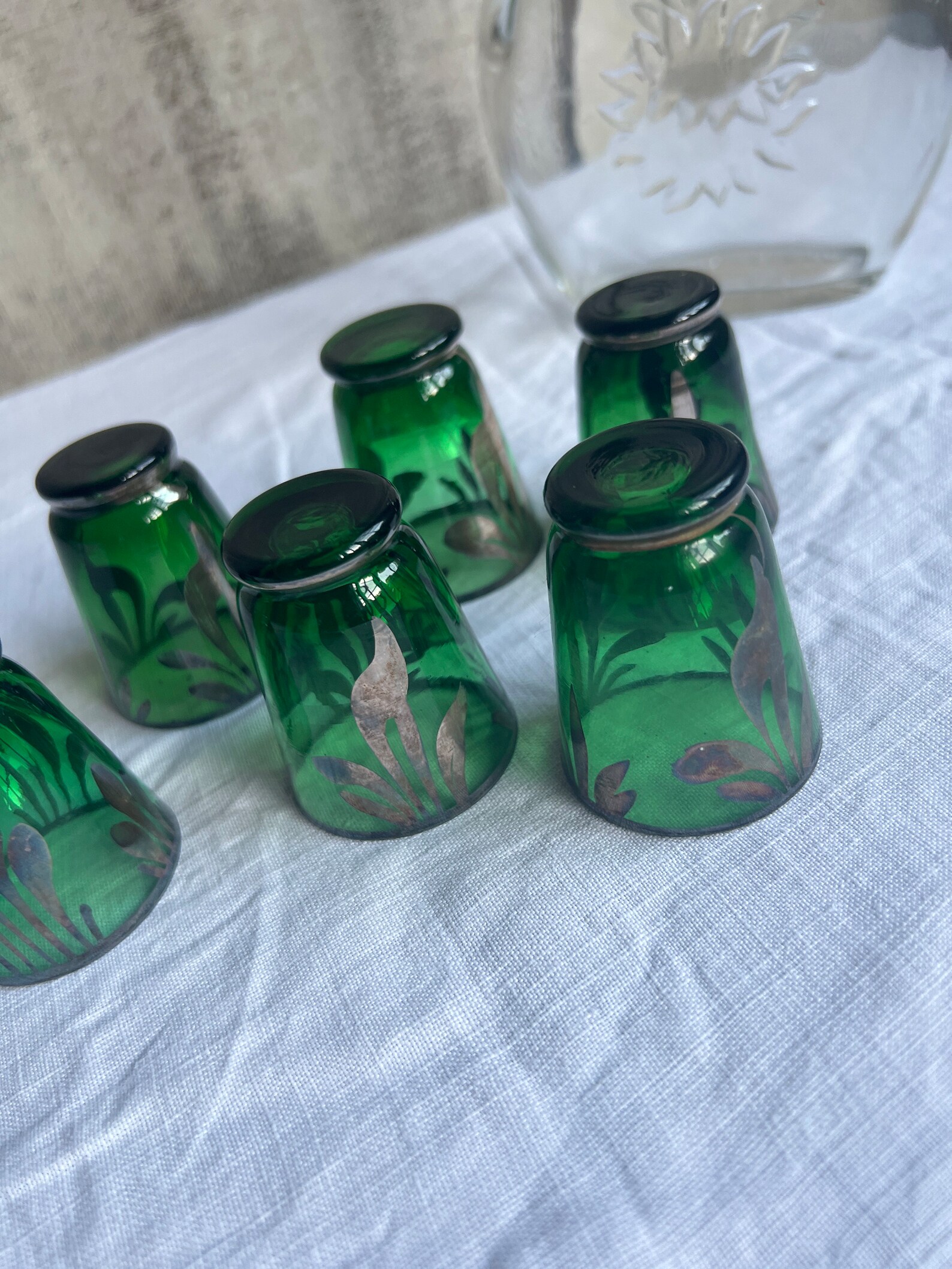 Vintage French Glasses, Green Shot Glass 1920s Christmas Table & Dinner ...