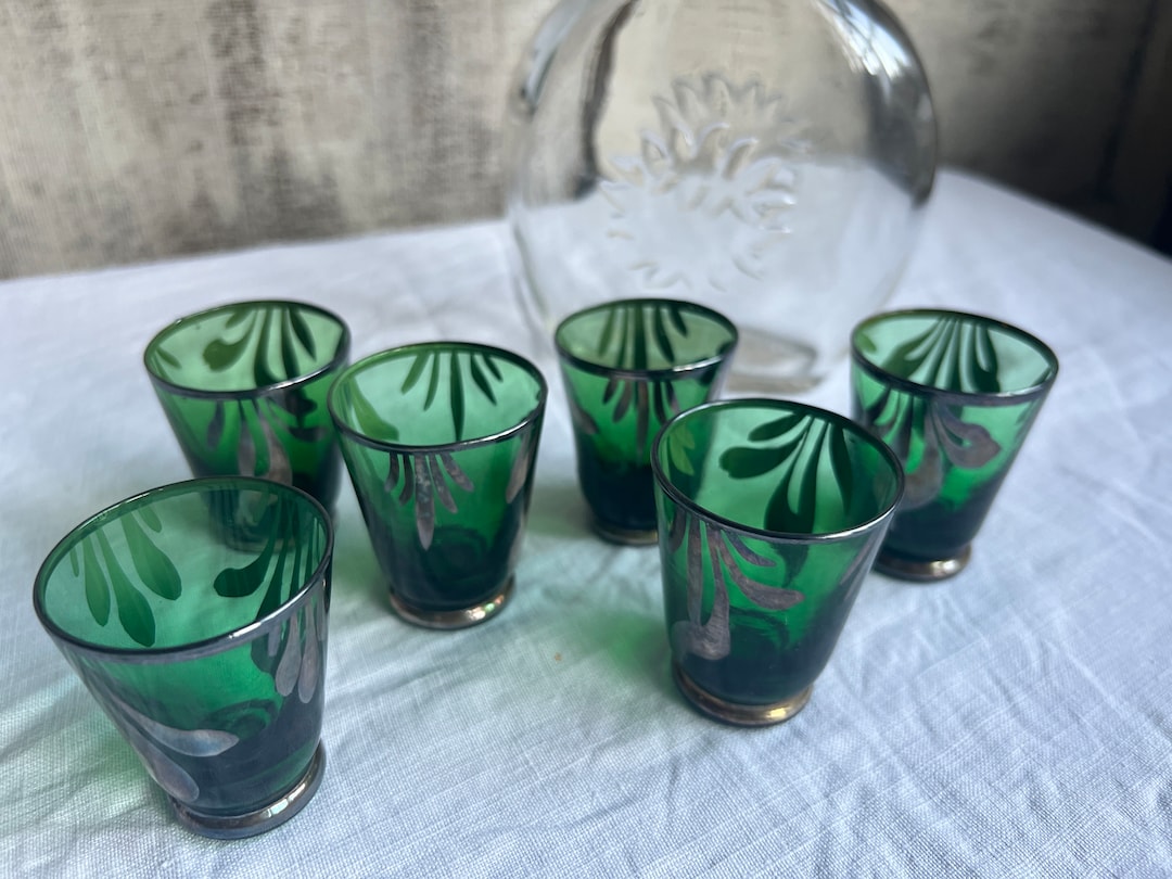 Vintage French Glasses, Green Shot Glass 1920s Christmas Table & Dinner ...