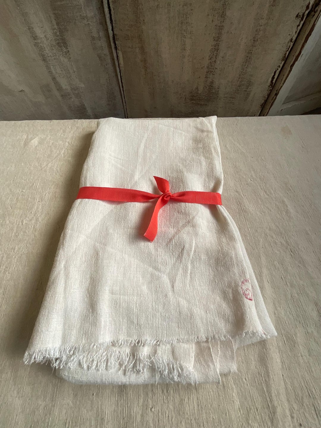 Antique Linen Fabric With Red Monogram C, Vintage French Cloth ...