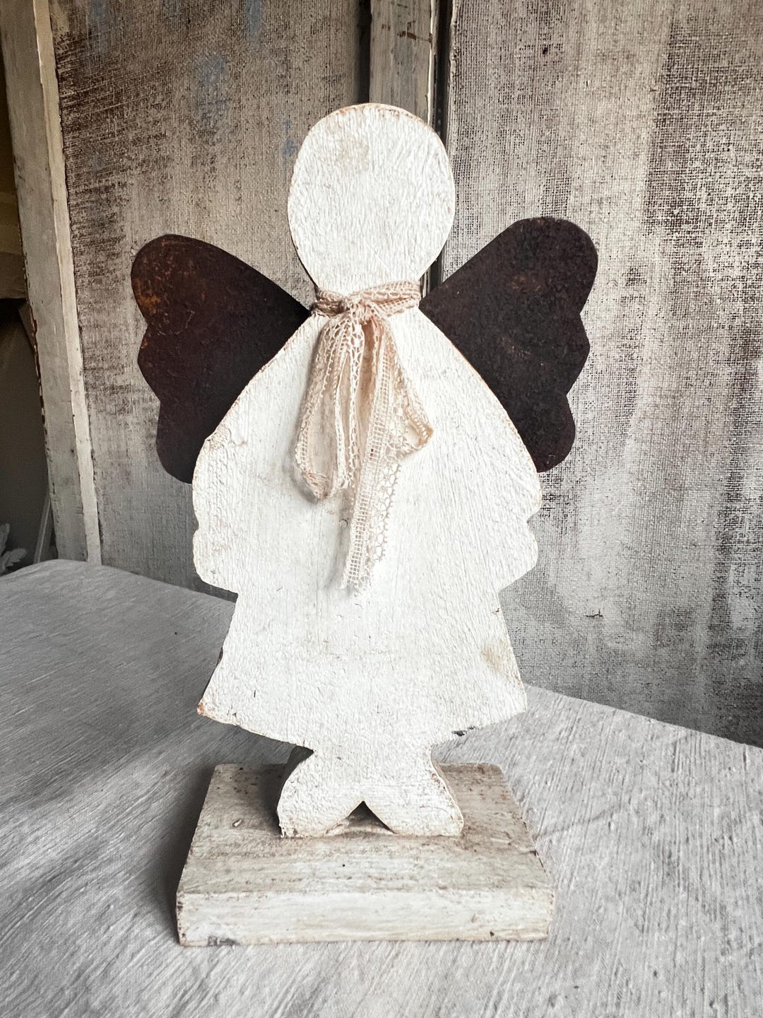 Rustic Wooden Angel, Rusty Metal Wings, Shabby Brocante Decor - Etsy