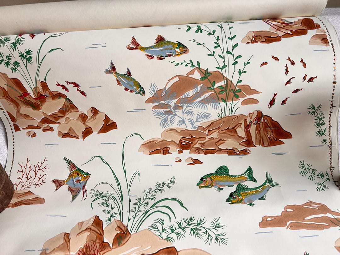 Vintage Wallpaper Tropical Fish Mid Century Feature Wall, Kitsch Home ...