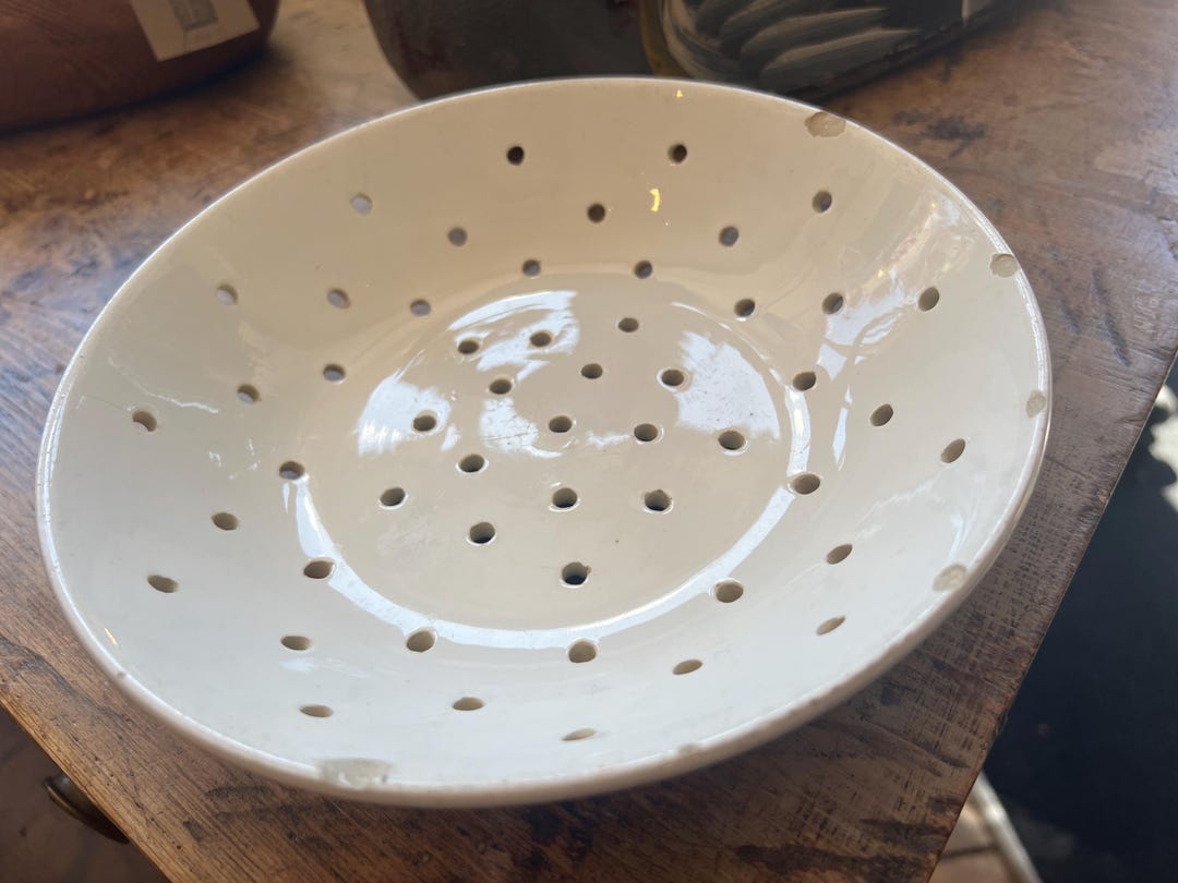 Antique Ironstone Berry Plate, French Draining Serving Plate White ...