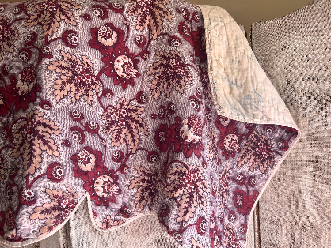 Antique Fabric Pelmet Quilted Valance Scalloped Edge, French Chateau ...