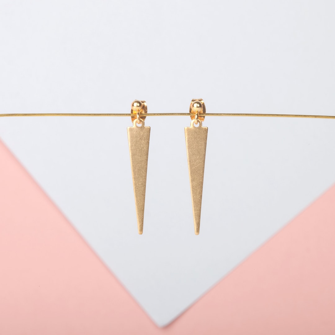 Minimalist Gold Earrings | Gold Triangle Earrings | Geometric Earrings ...