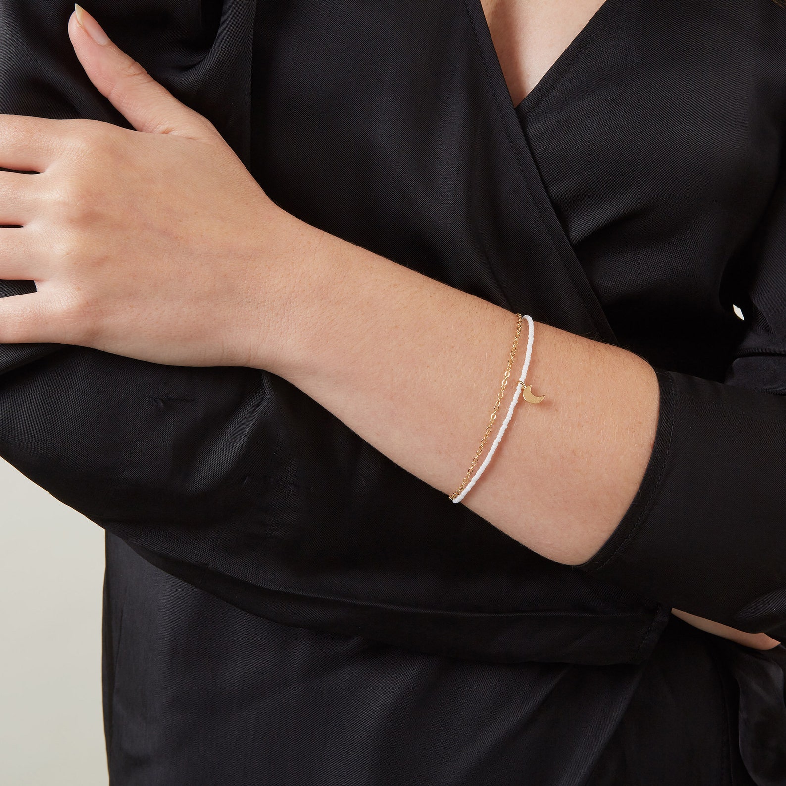 Minimalist Gold Chain Bracelet | Delicate Black or White Friendship ...