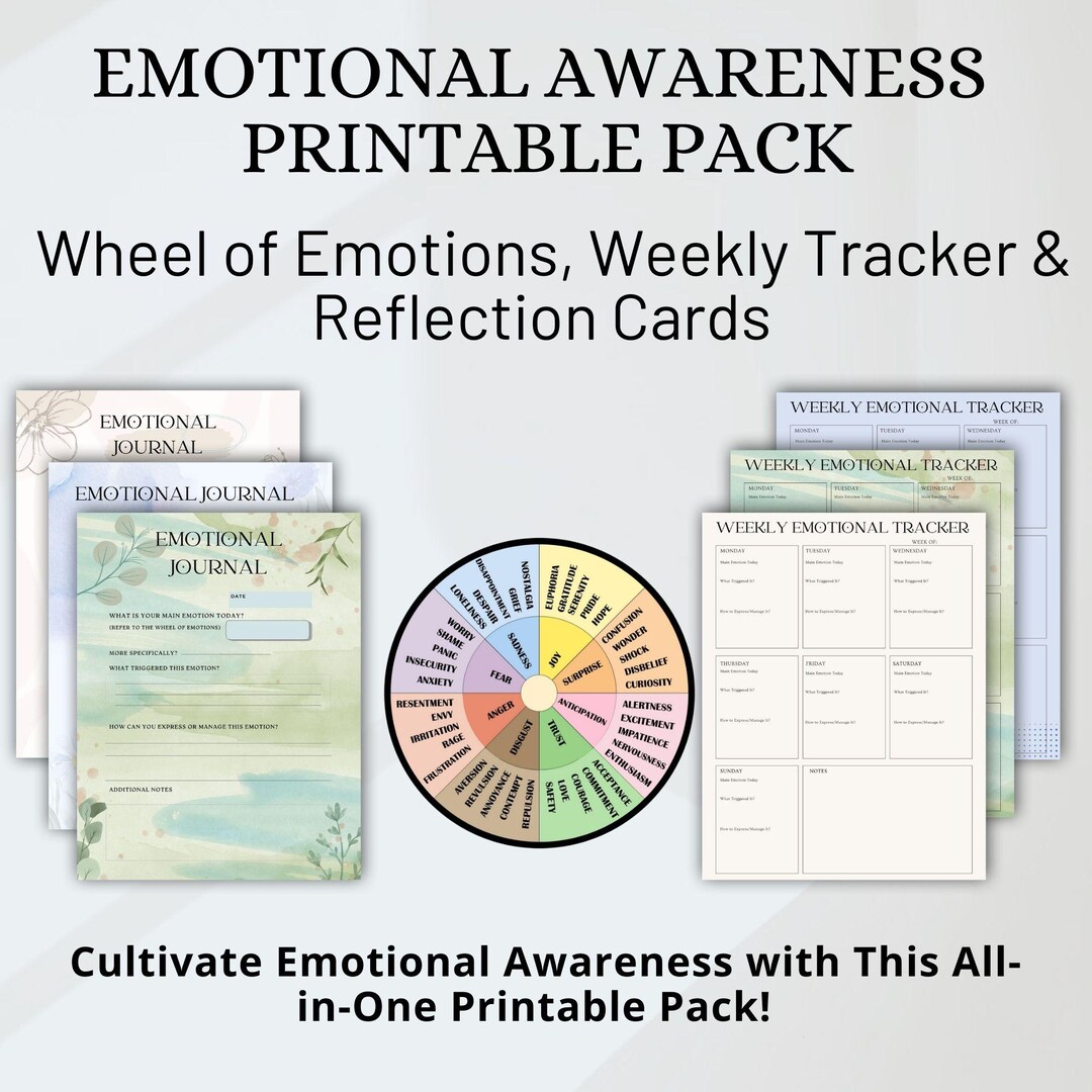 Emotional Awareness Printable Pack - Wheel of Emotions, Weekly Tracker ...
