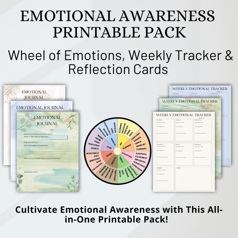 Emotional Awareness Printable Pack - Wheel of Emotions, Weekly Tracker ...