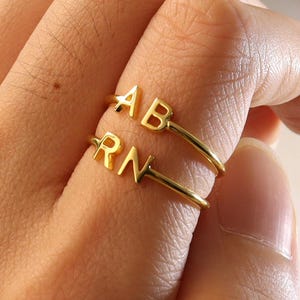 Personalized Gold Double Initial Ring,custom Letter Ring,dainty Initial ...