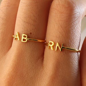 Personalized Gold Double Initial Ring,custom Letter Ring,dainty Initial ...