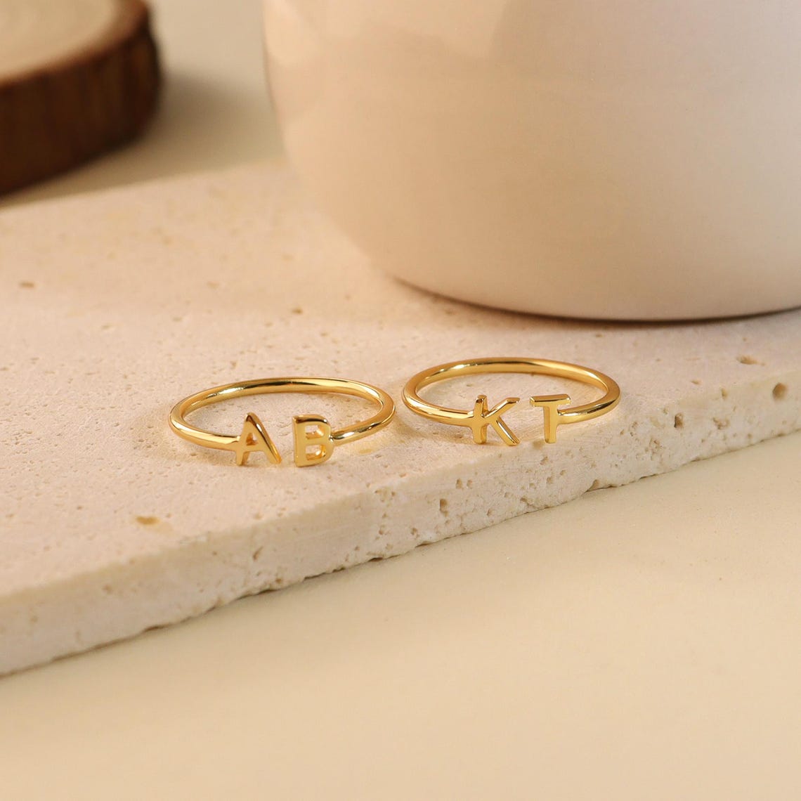Personalized Gold Double Initial Ring,custom Letter Ring,dainty Initial ...