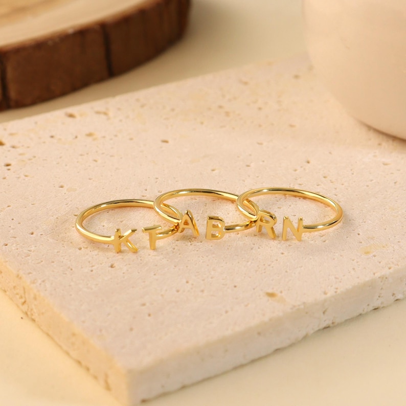 Personalized Gold Double Initial Ring,custom Letter Ring,dainty Initial ...
