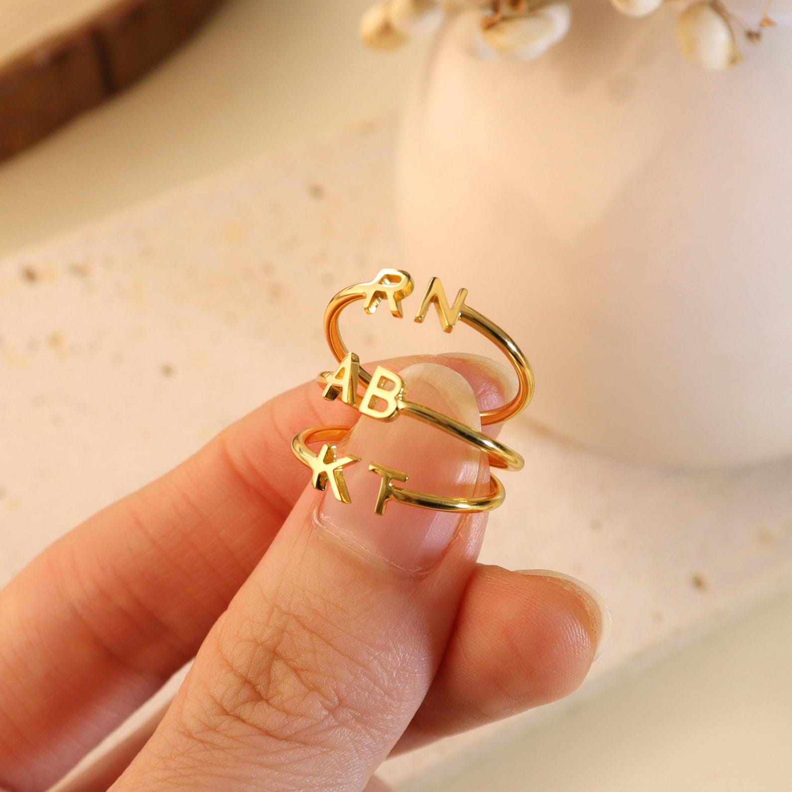 Personalized Gold Double Initial Ring,custom Letter Ring,dainty Initial ...