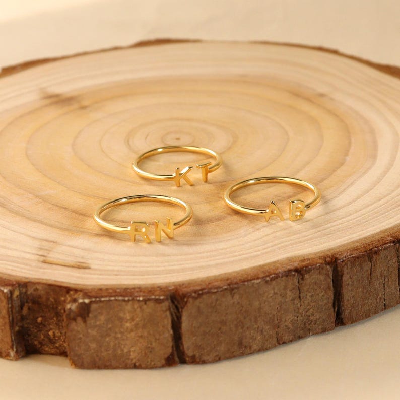 Personalized Gold Double Initial Ring,custom Letter Ring,dainty Initial ...