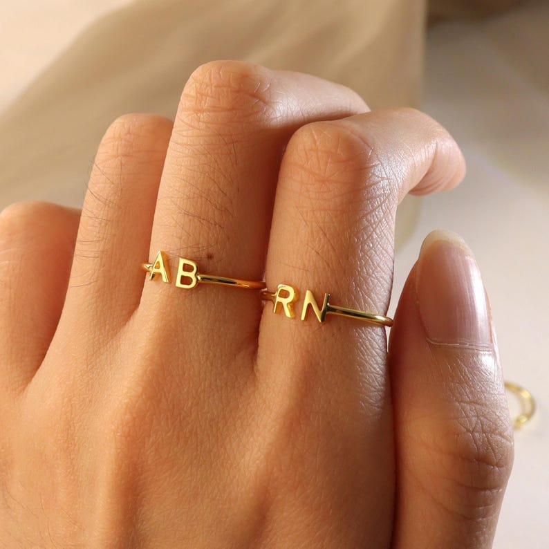 Personalized Gold Double Initial Ring,custom Letter Ring,dainty Initial ...
