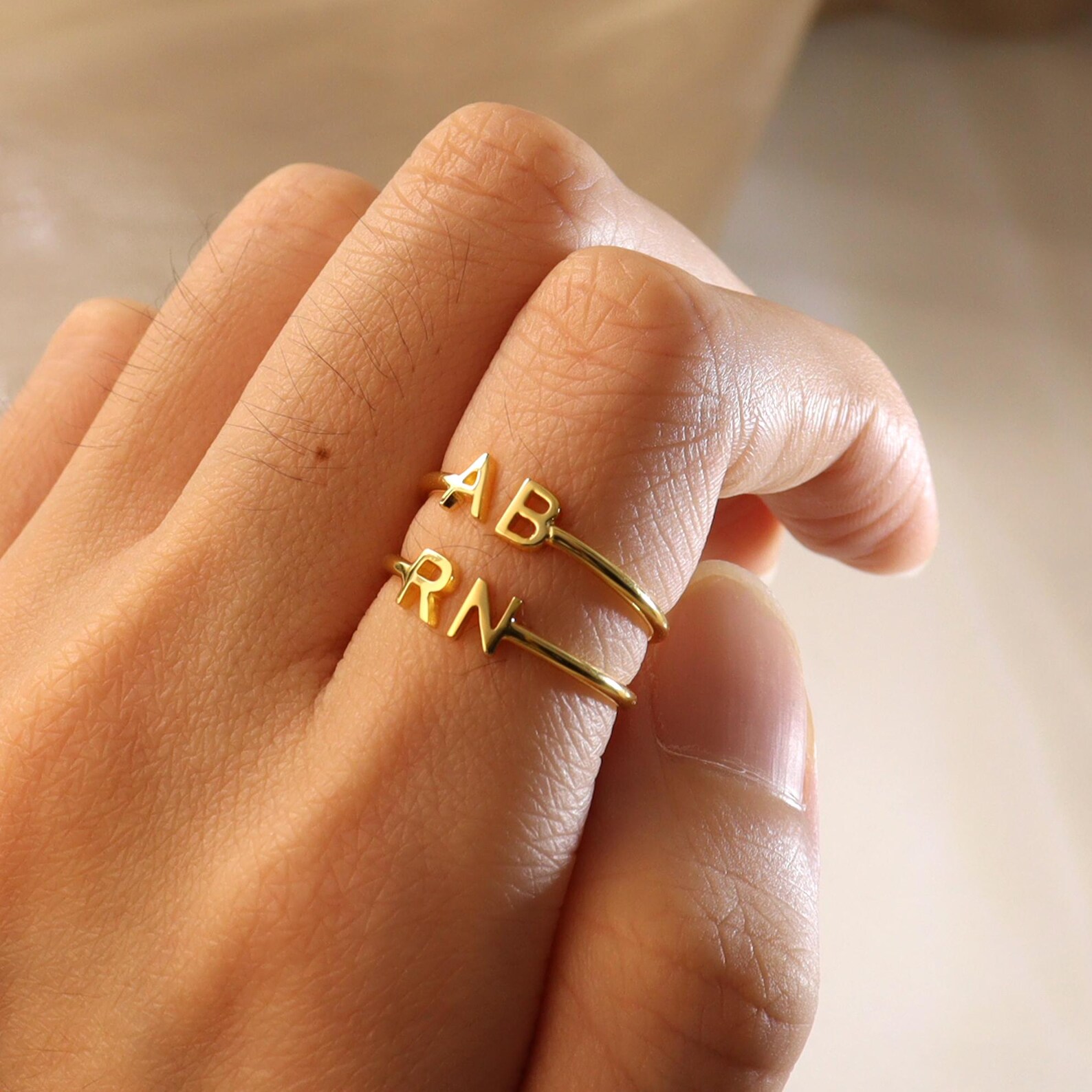 Personalized Gold Double Initial Ring,custom Letter Ring,dainty Initial ...