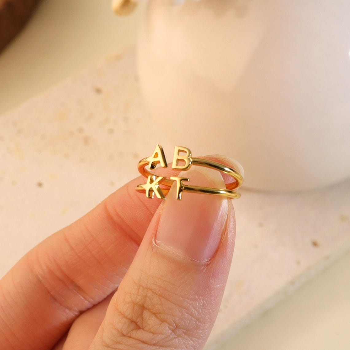 Personalized Gold Double Initial Ring,custom Letter Ring,dainty Initial ...