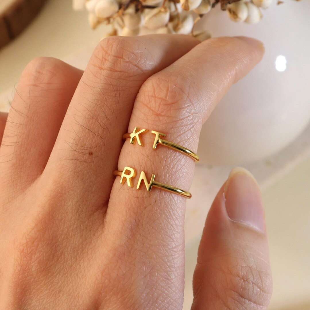 Personalized Gold Double Initial Ring,custom Letter Ring,dainty Initial ...
