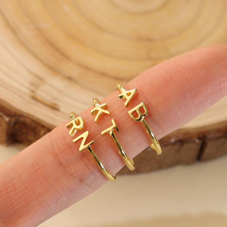 Personalized Gold Double Initial Ring,custom Letter Ring,dainty Initial ...