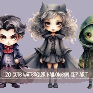 Cute Halloween Watercolor Clipart Characters, Halloween PNG Images ...
