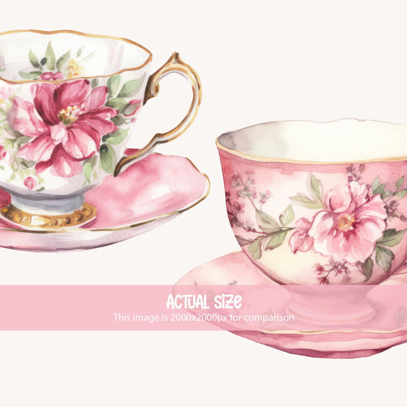 Vintage Watercolor Teacups Clip Art Set - Pink and Blue Roses, Tea ...