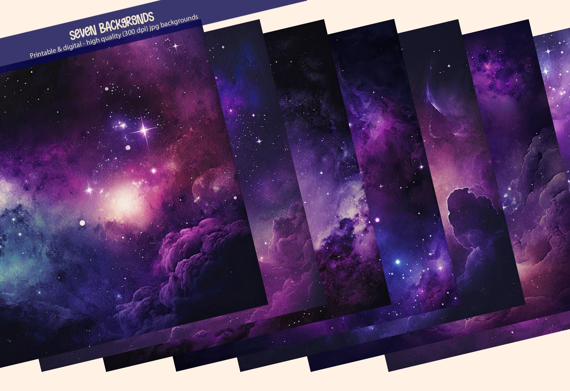 Space Galaxy Planet Watercolor Clip Art and Background Set Digital and ...