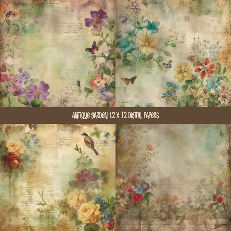 8 Antique Garden Scrapbooking Paper Backgrounds 12 X 12 Digital ...