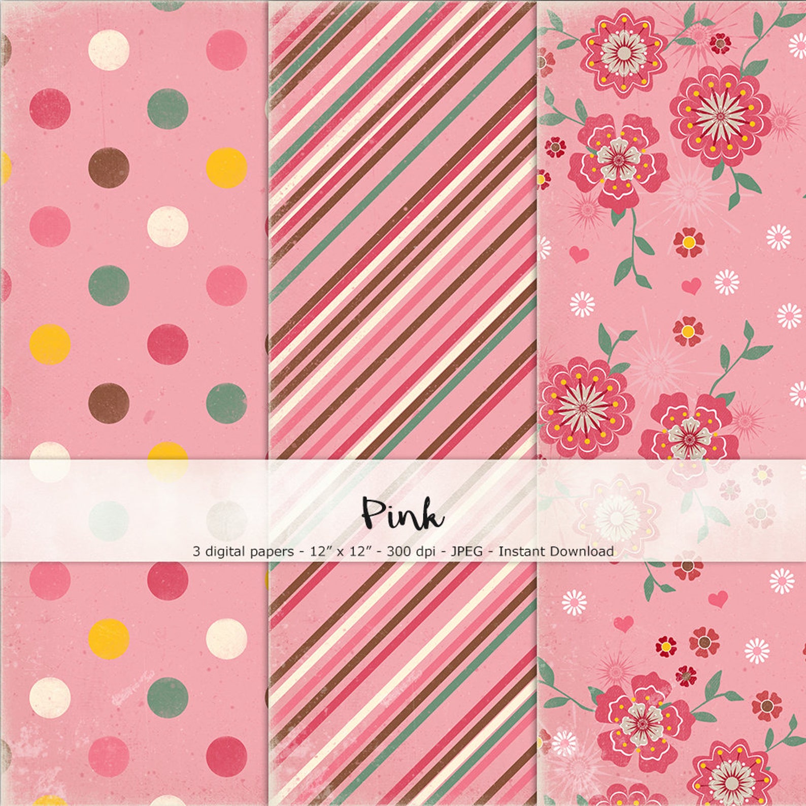 Pink Matching Paper Set of 3 12x12 Printable and Digital - Etsy Hong Kong