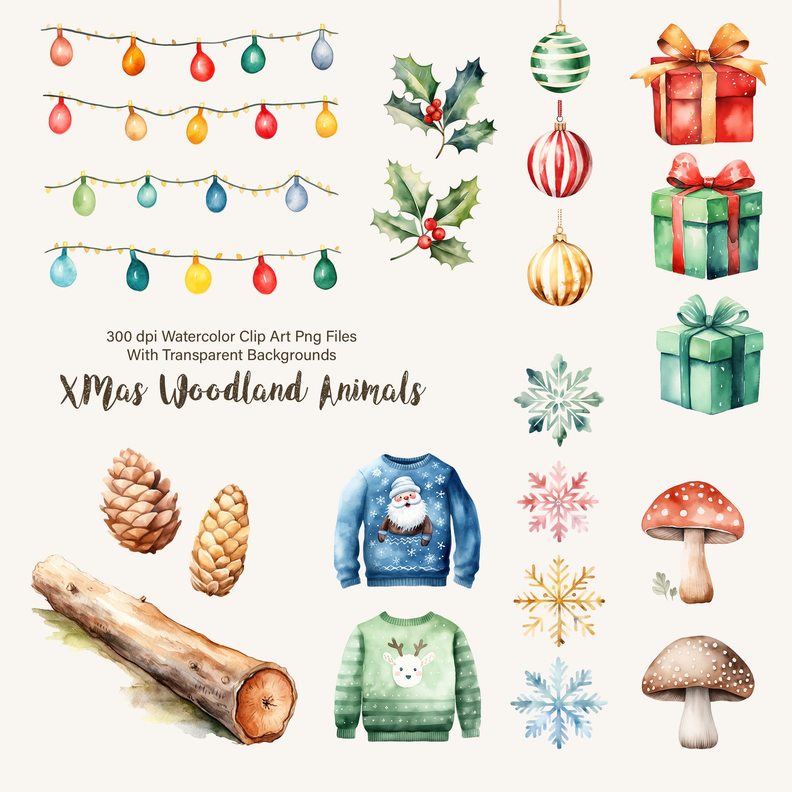 Woodland Christmas Clipart Cute Forest Animal Transparent Png Instant ...