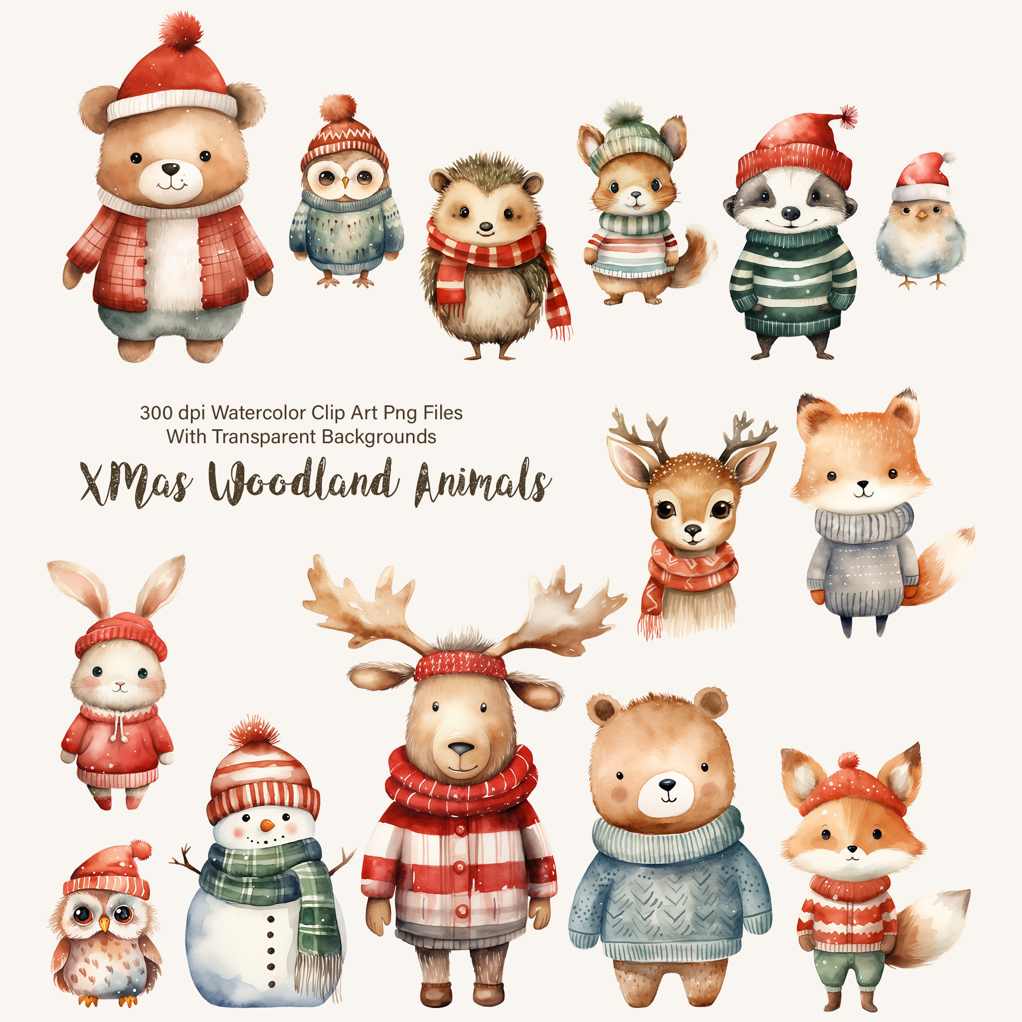 Woodland Christmas Clipart Cute Forest Animal Transparent Png Instant ...