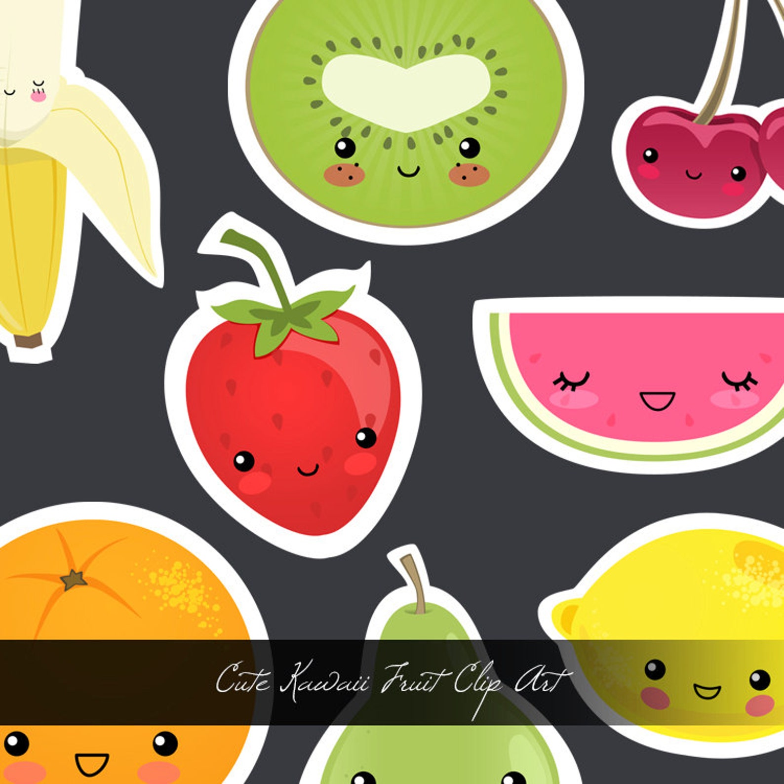 Cute Kawaii Fruits Digital and Printable Clipart - Etsy