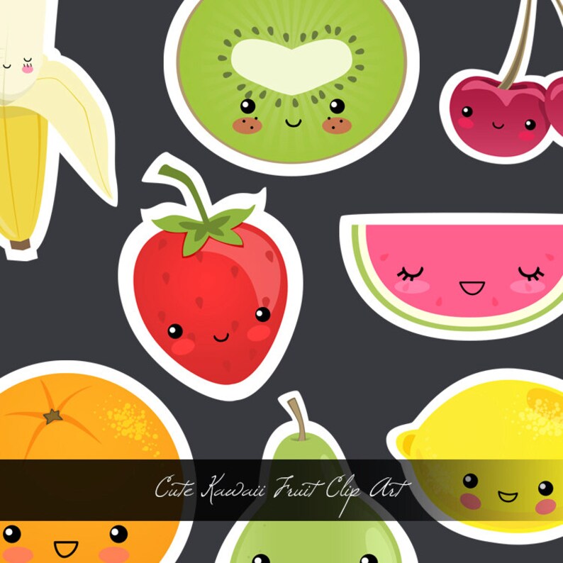 Cute Kawaii Fruits Digital and Printable Clipart - Etsy