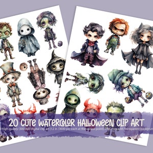 Cute Halloween Watercolor Clipart Characters, Halloween PNG Images ...