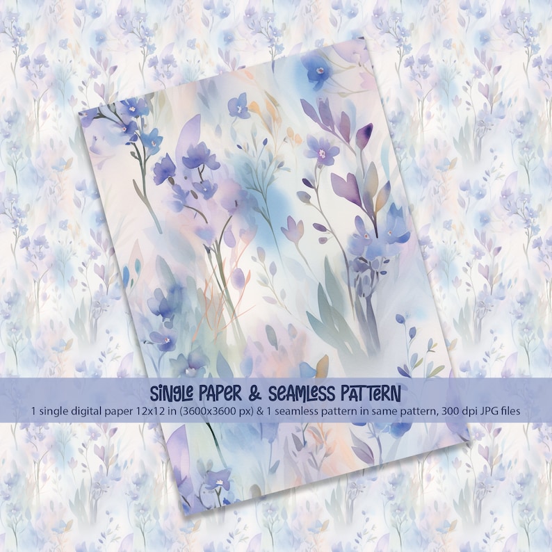Purple Floral Digital and Printable Paper 12x12, Seamless Pattern File ...