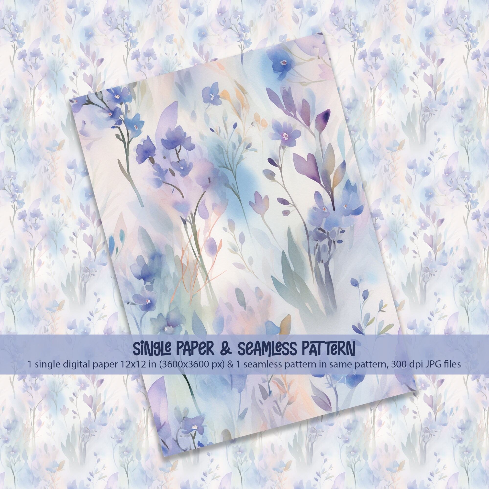 Purple Floral Digital and Printable Paper 12x12, Seamless Pattern File ...
