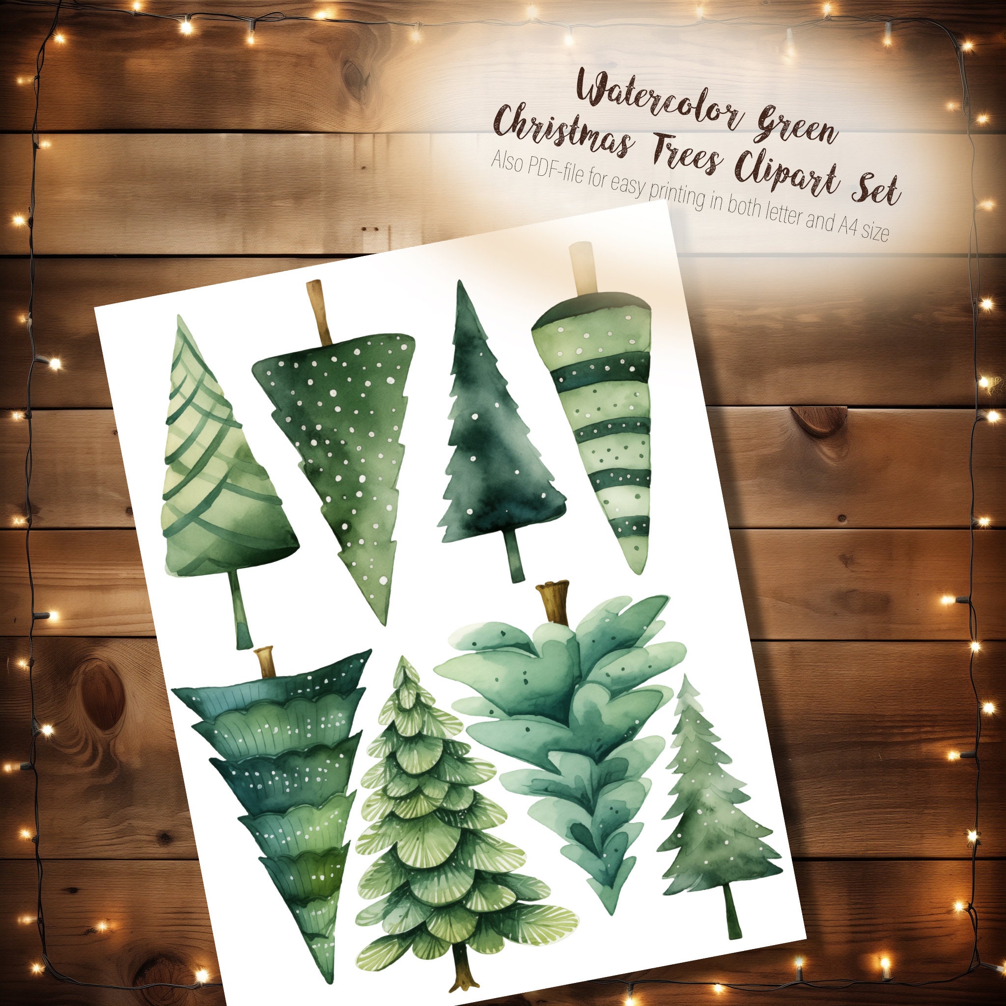 Green Watercolor Christmas Trees Clipart Digital png With Transparent ...