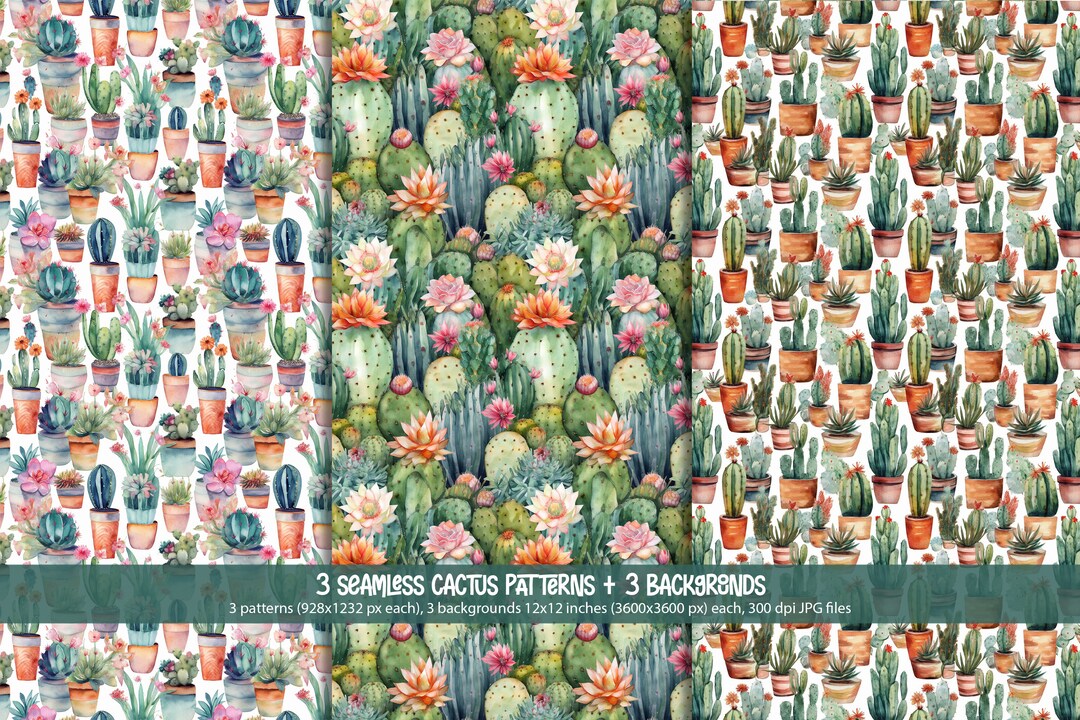 Cactus Digital Paper, Cacti Seamless Pattern, Floral Prints, Flowers ...
