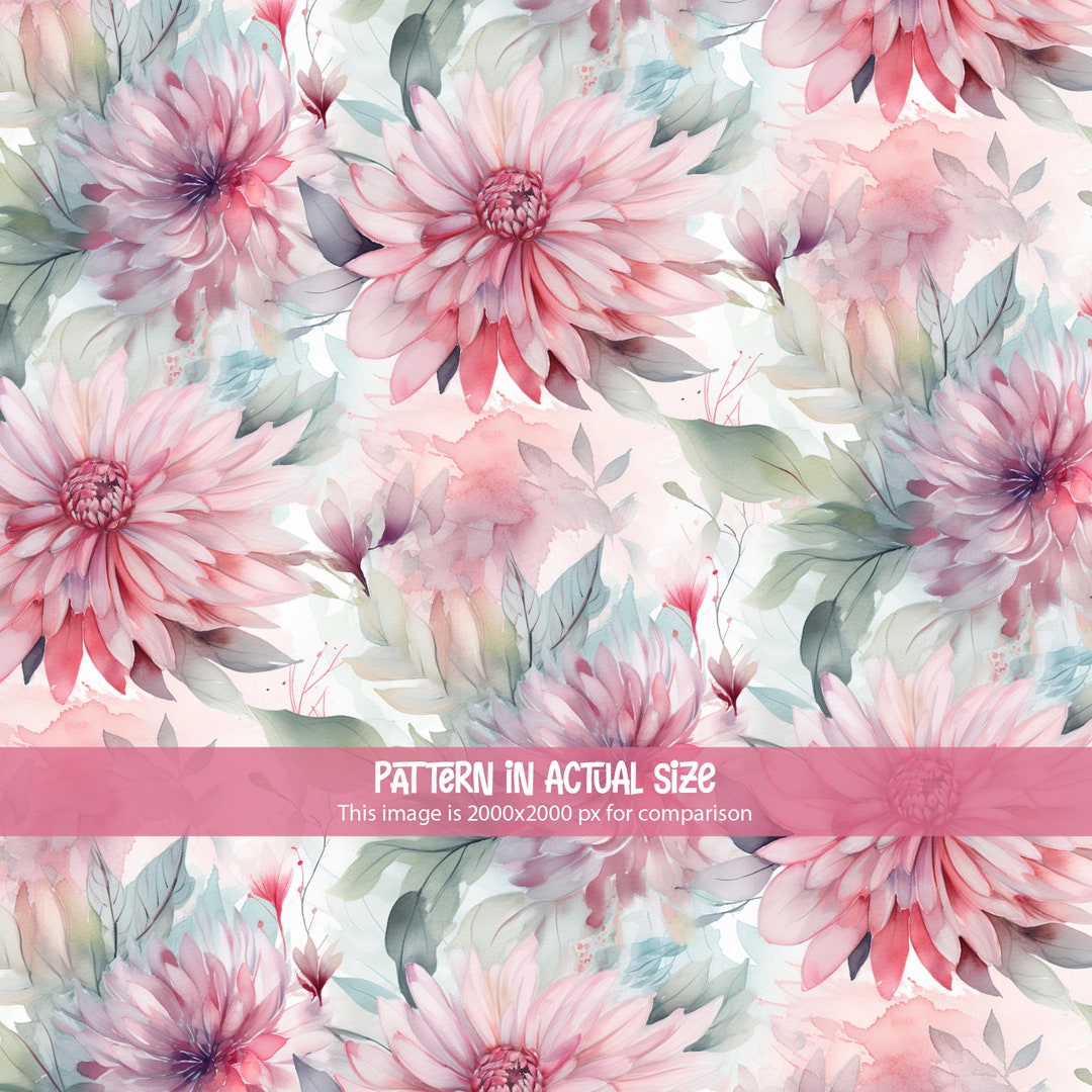 Pink Dahlia Floral Digital and Printable Paper 12 X12, Seamless Pattern ...