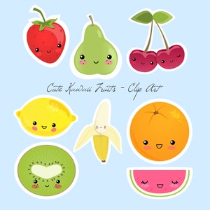 Cute Kawaii Fruits - Digital and Printable Clipart - Etsy