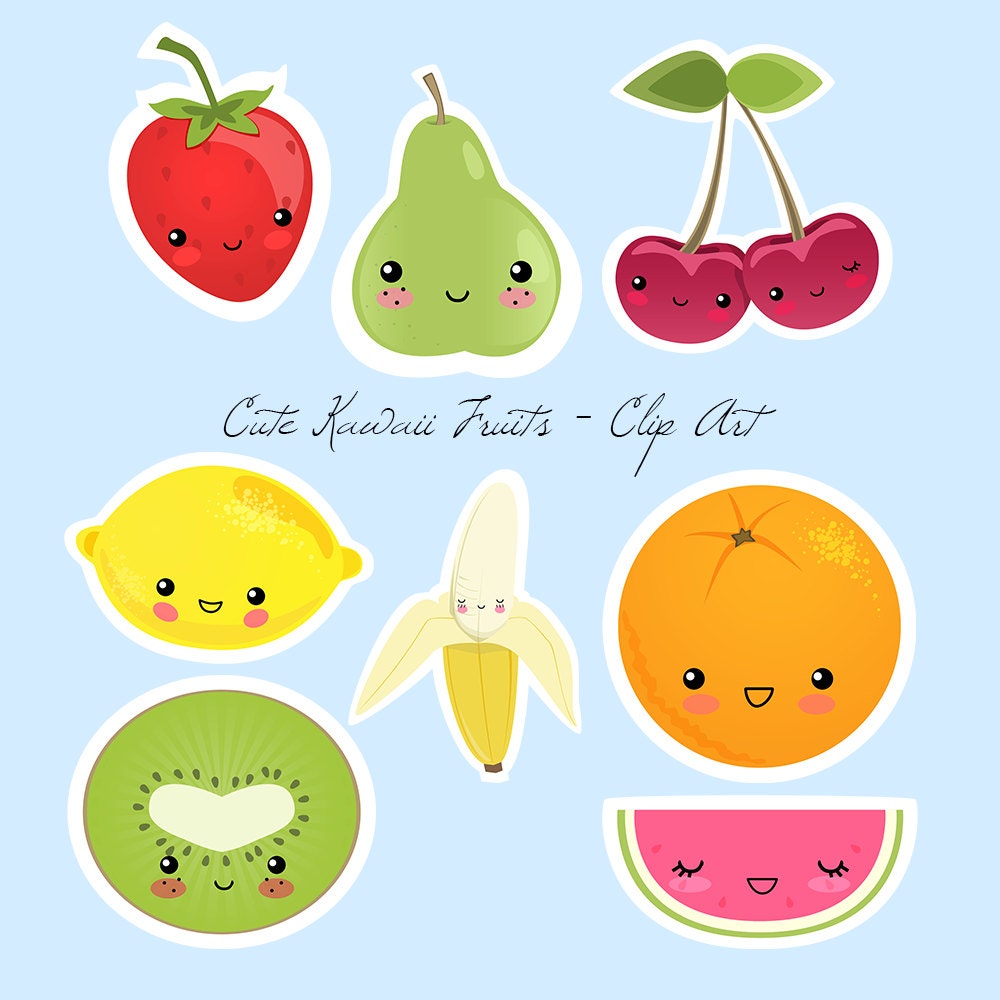 Cute Kawaii Fruits Digital and Printable Clipart - Etsy