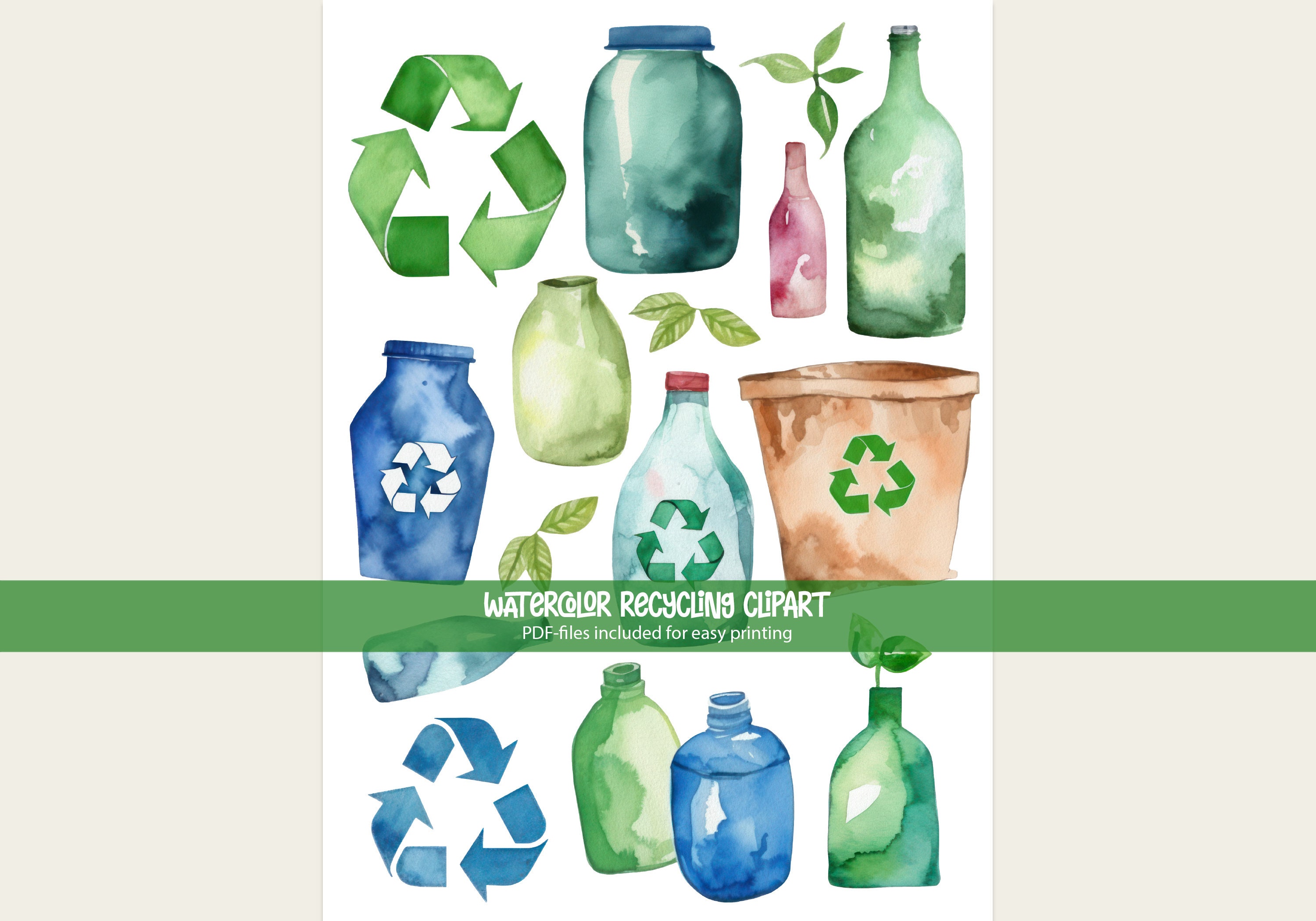 Watercolor Recycling Clipart Earth Day Instant Download Eco Friendly ...
