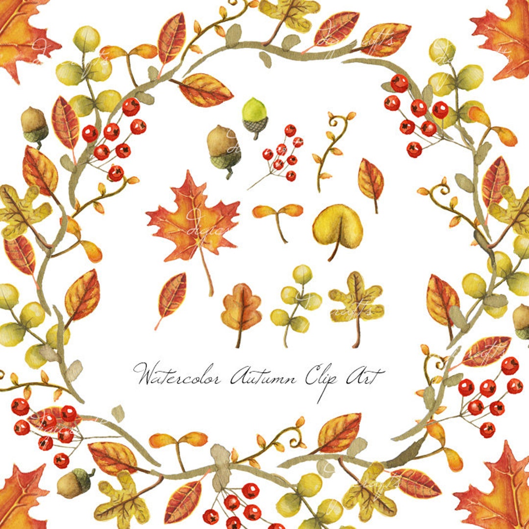 Autumn Leaves Watercolor Clip Art Digital and Printable - Etsy