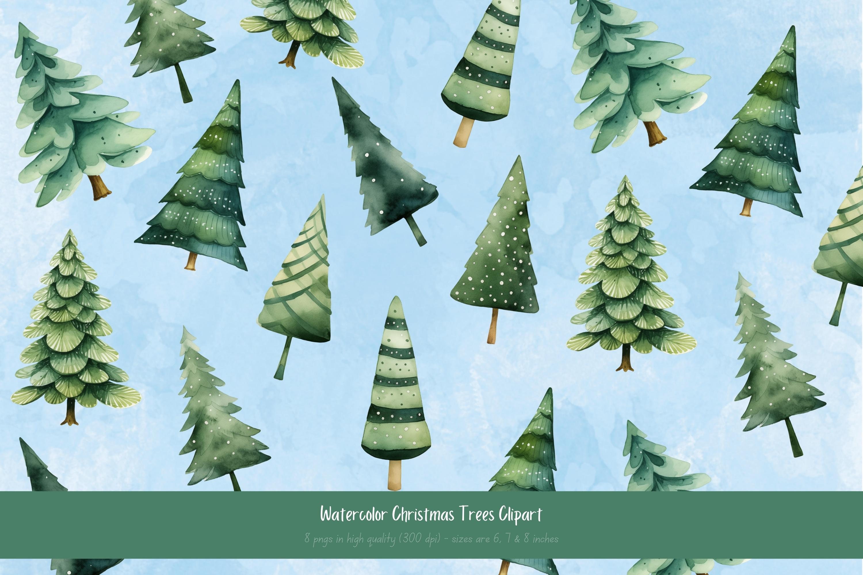 Green Watercolor Christmas Trees Clipart Digital png With Transparent ...
