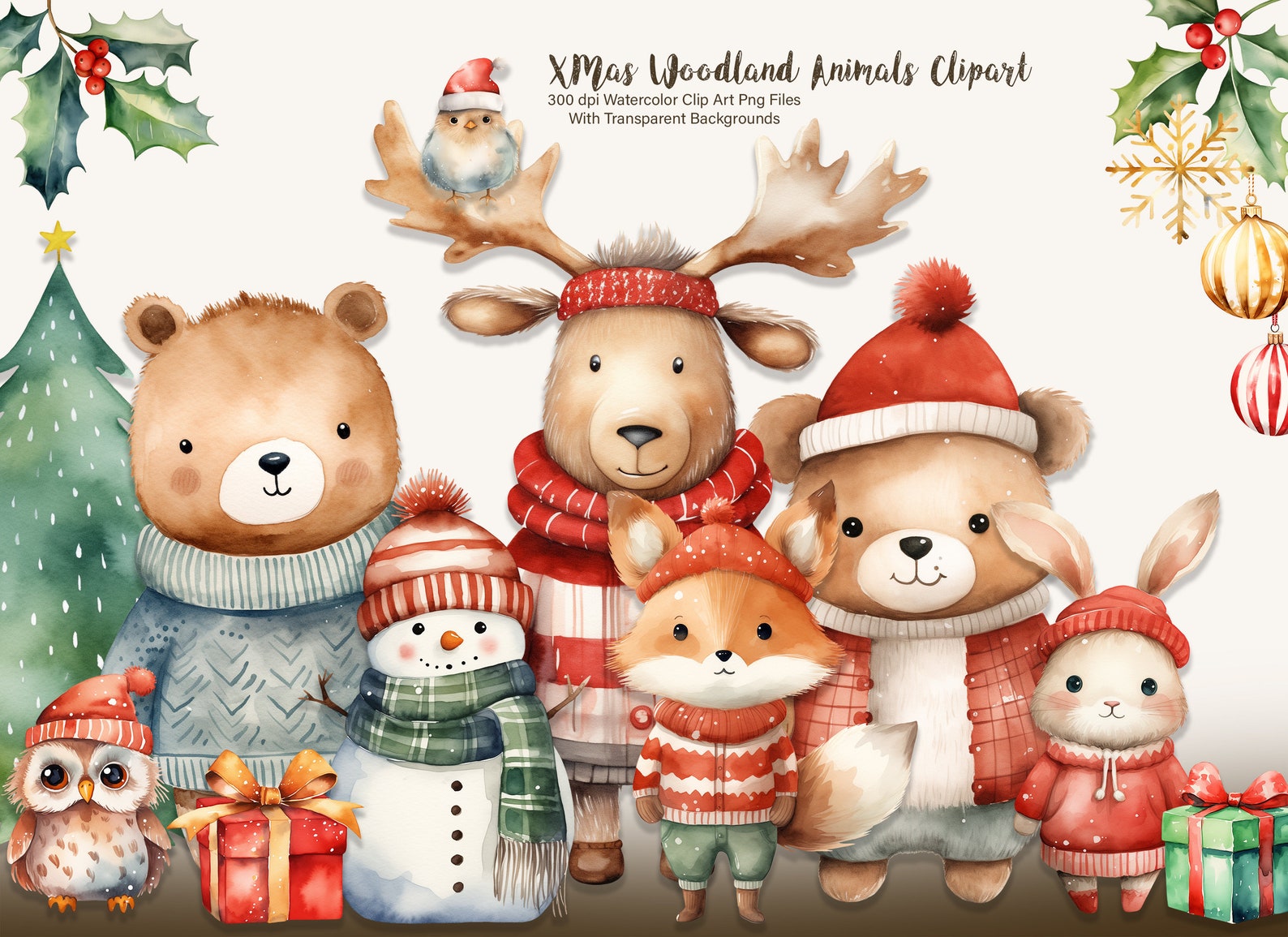 Woodland Christmas Clipart Cute Forest Animal Transparent Png Instant ...