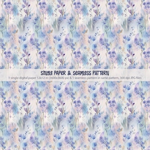 Purple Floral Digital and Printable Paper 12x12, Seamless Pattern File ...